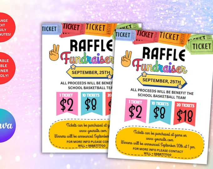 Raffle Ticket Fundraiser, Printed Raffle Tickets, Editable Raffle ...