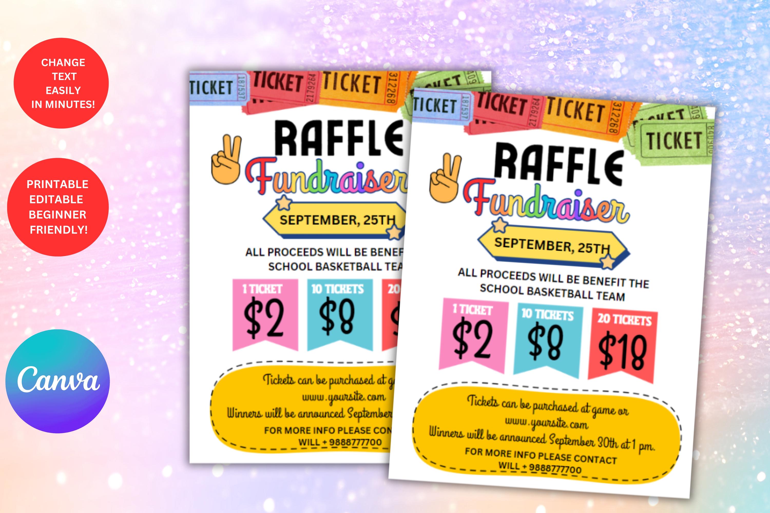Raffle Fundraiser Flyer - DIY Raffle Ticket Template, Editable ...