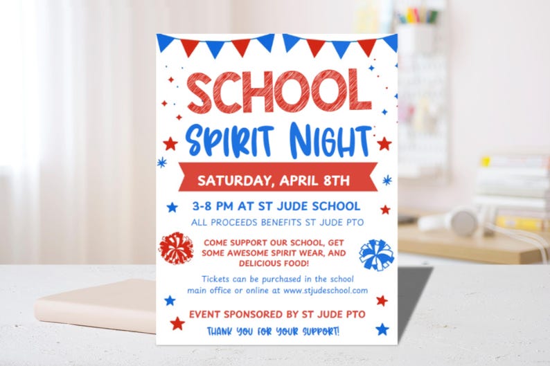 School Spirit Night Flyer Template, Spirit Fundraiser Invitation,canva ...