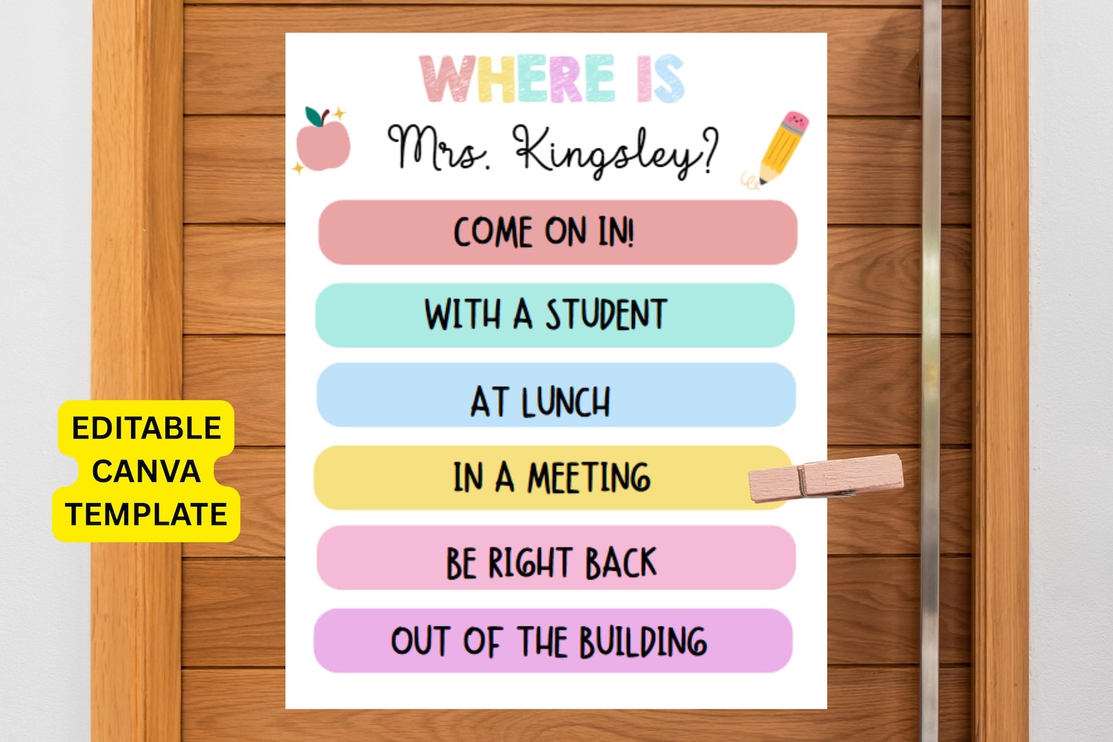 Editable Where's the Teacher Sign: Rainbow Classroom Door Hanger ...
