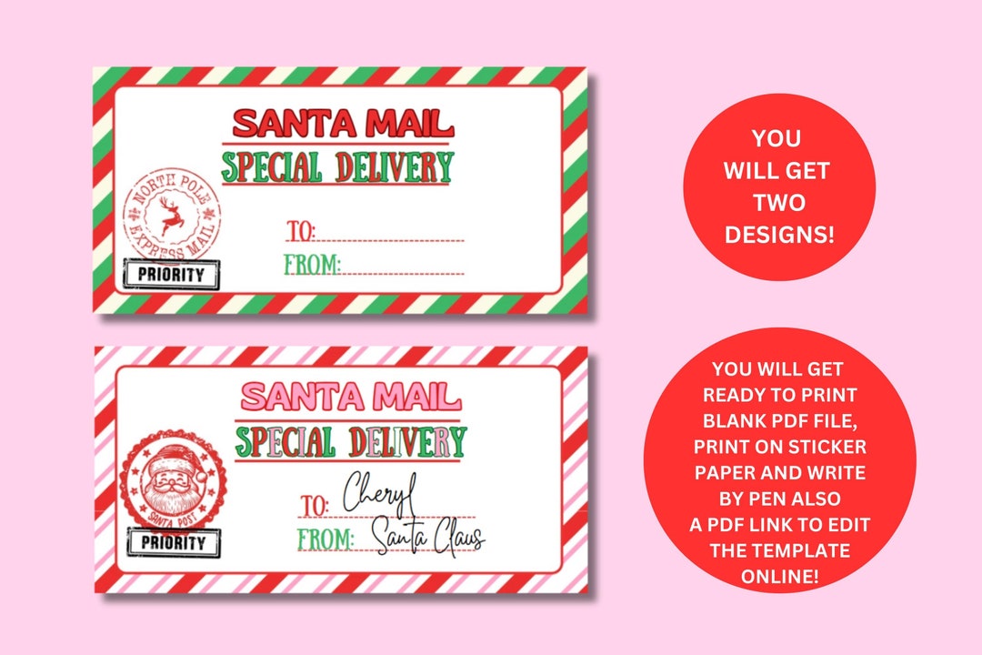 Santa Mail Label, Santa Shipping Sticker, Christmas Gift Label, From ...
