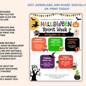 Editable Halloween Spirit Week Template (digital Printable) - Etsy
