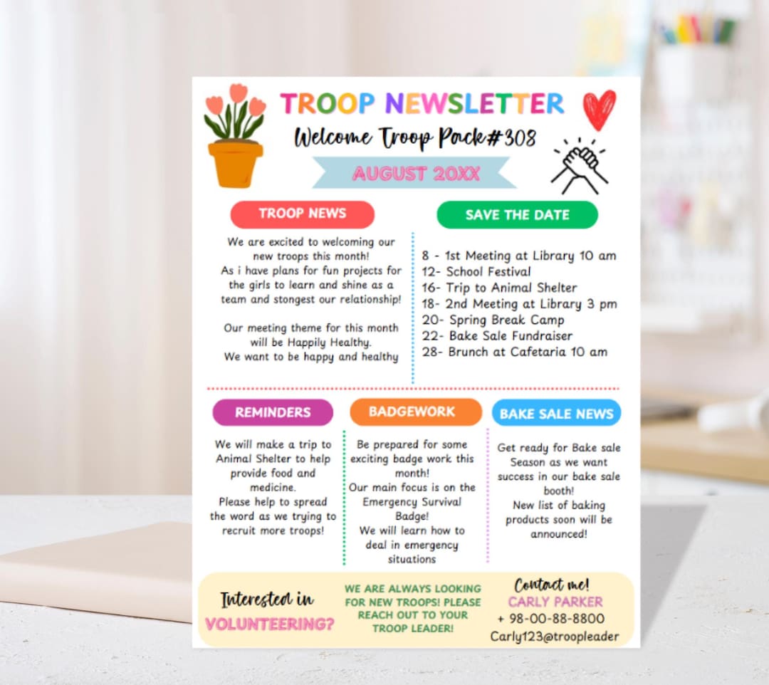 Scout Troop Newsletter Template,school Parent Communication Event Canva ...
