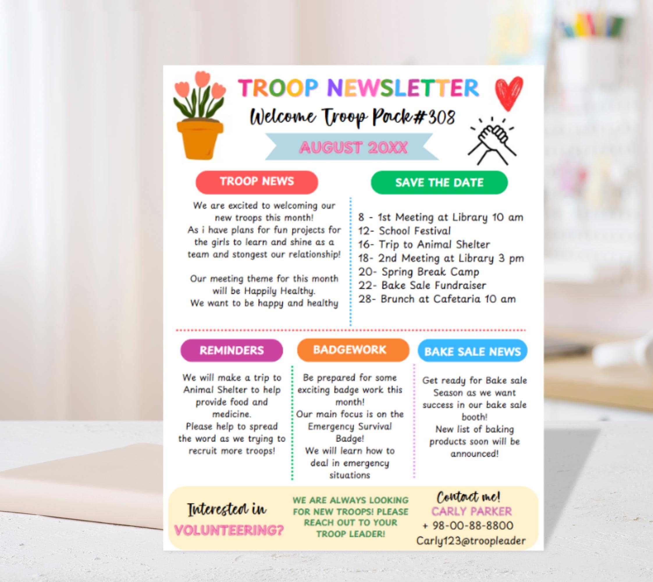 Scout Troop Newsletter Template,school Parent Communication Event Canva ...