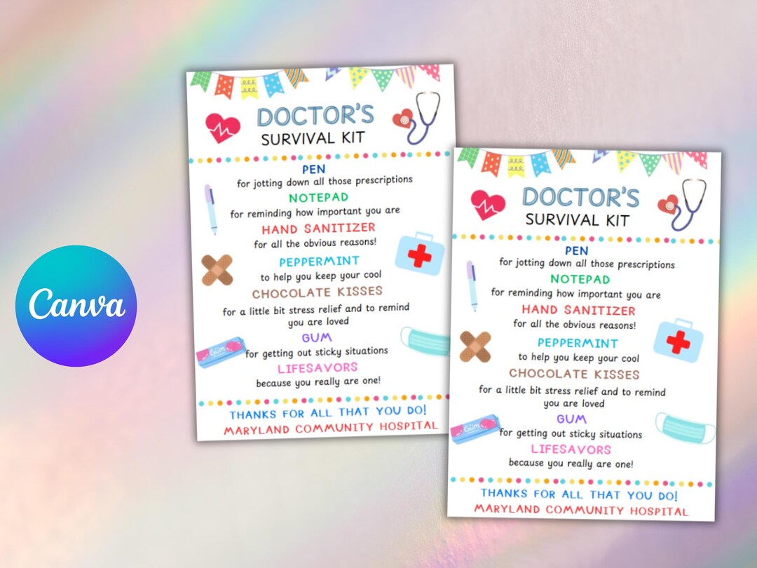 Doctor Survival Kit Gift Tags, Medical Staff Appreciation Week, Thank ...