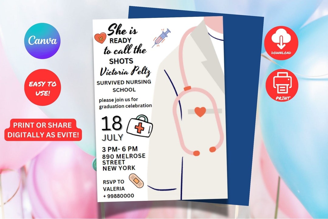 Editable Nursing Graduation Invitation, Registered Nurse Invitation ...