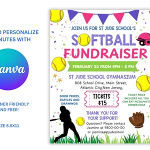 Softball Fundraiser Flyer Template: Editable School Event Canva ...