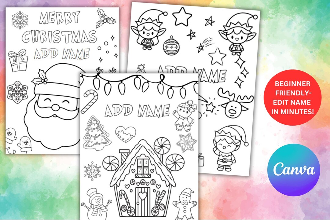 Christmas Coloring Pages Bundle, Editable Name, Printable (digital ...