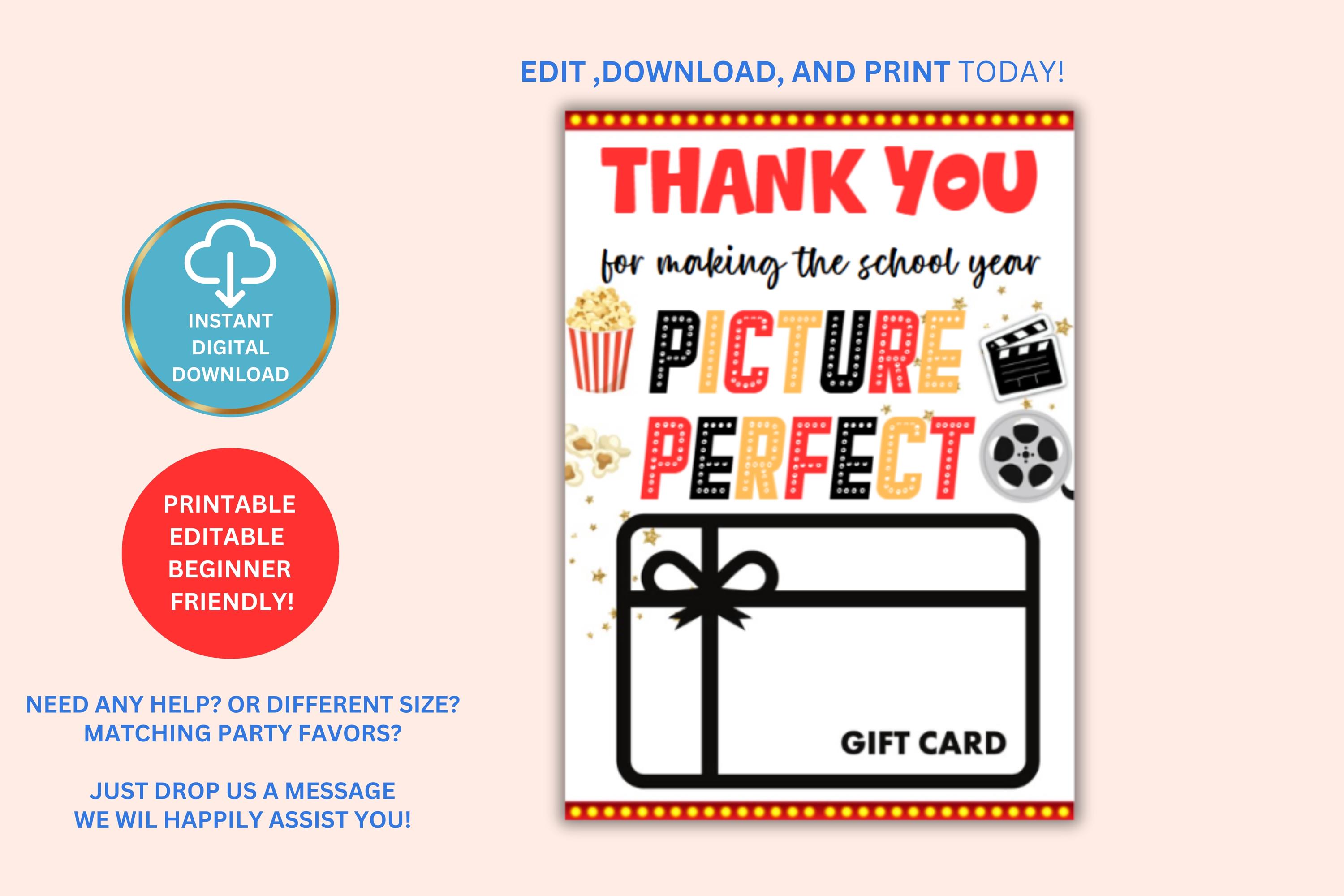 Editable Hollywood Movie Appreciation Gift Card Holder for Teacher ...