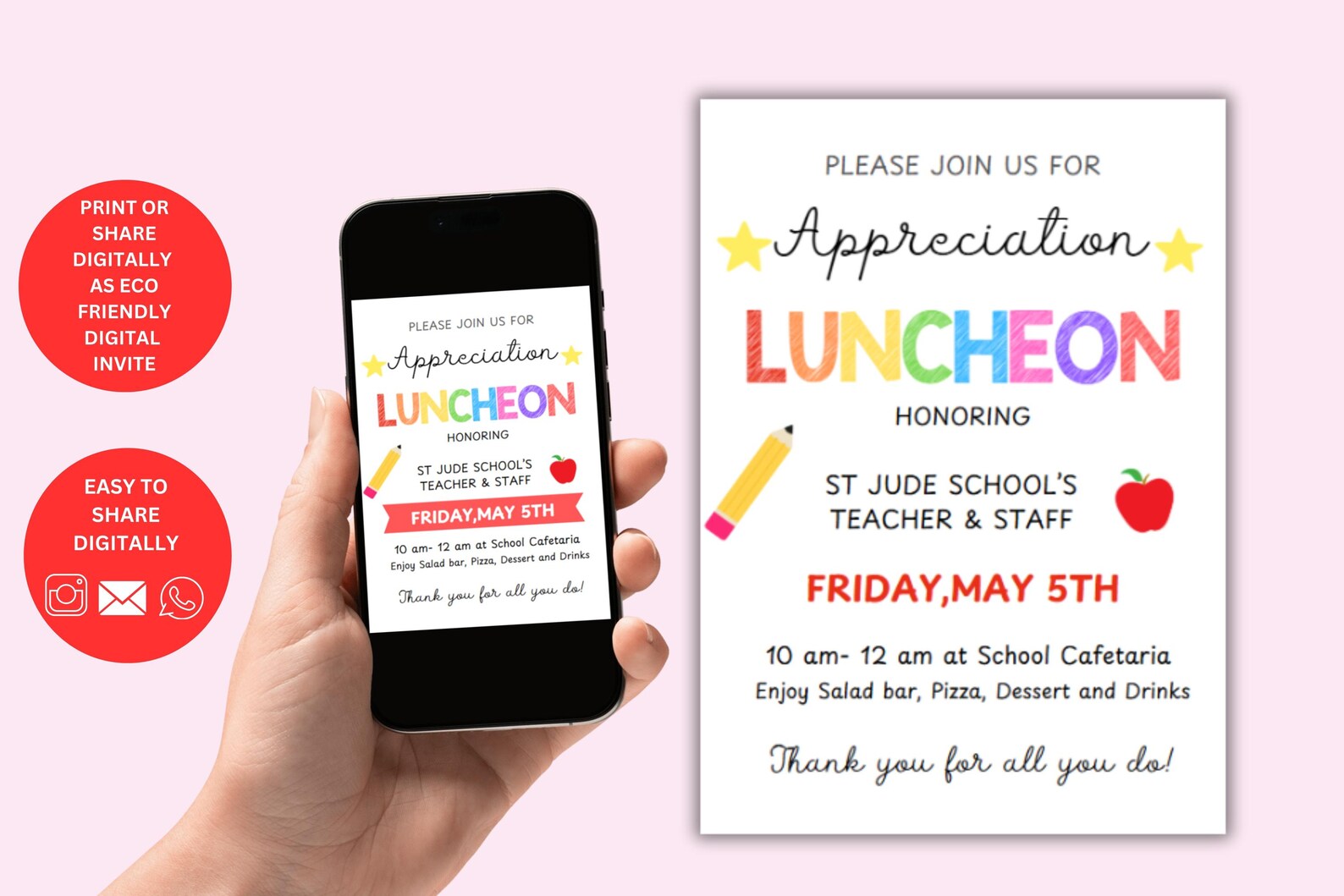 Editable Teacher Staff Appreciation Luncheon Invitation- Canva Template ...