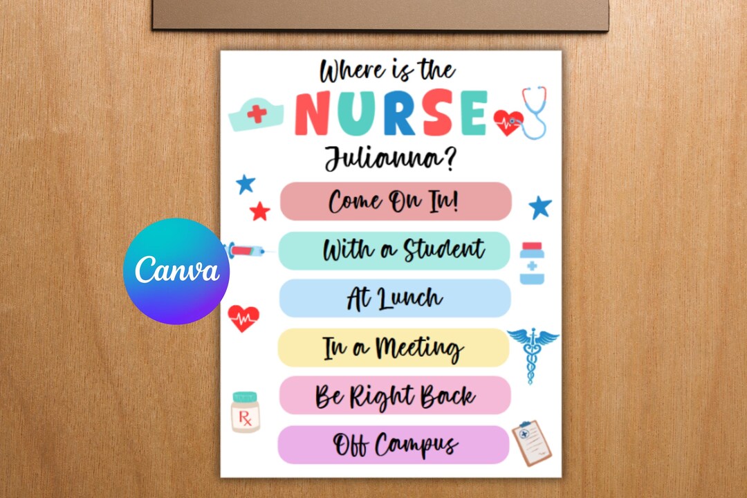 Nurse's Office Door Sign: Rainbow Decor Printable Canva Digital ...