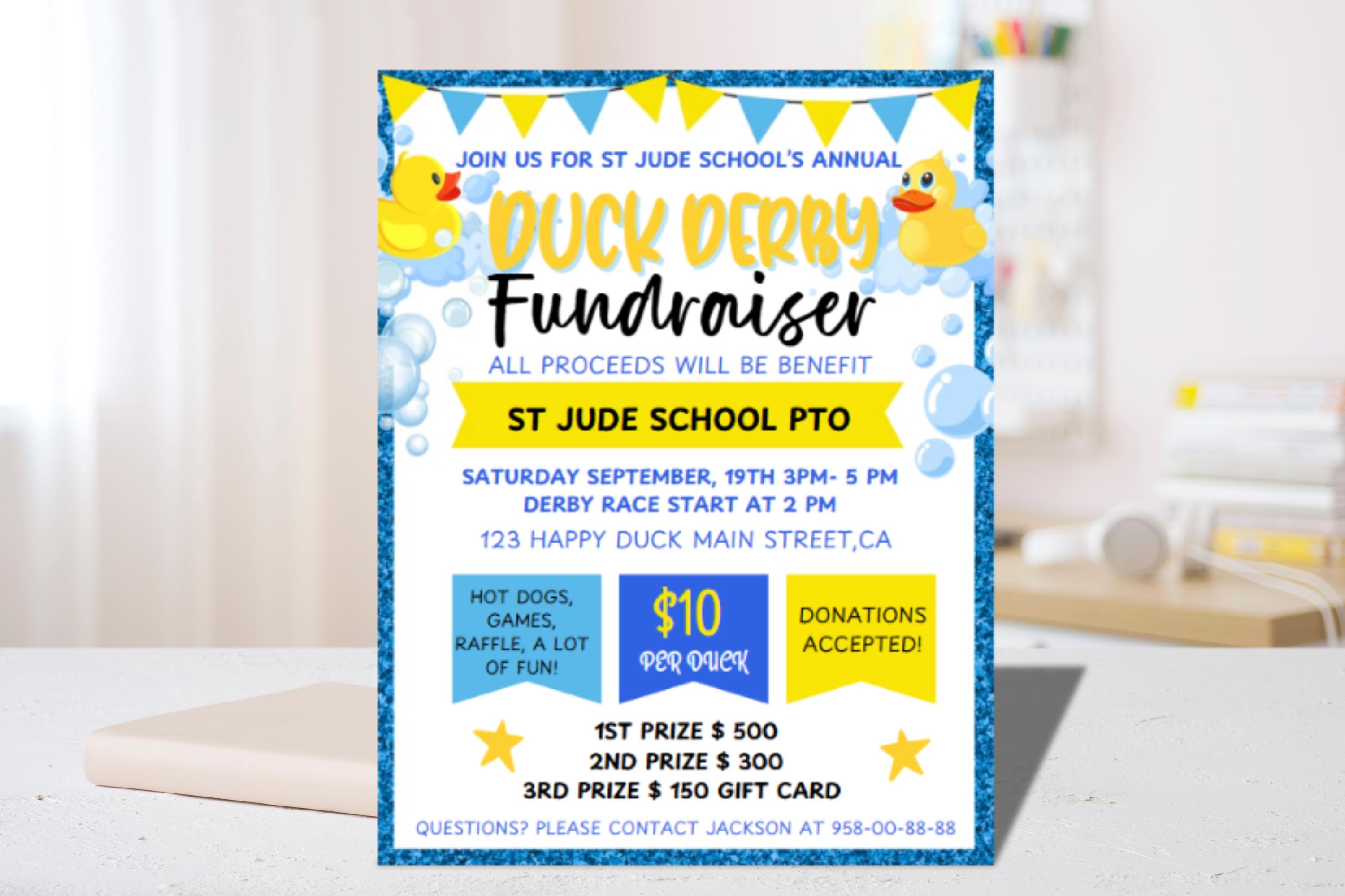 Editable Rubber Duck Derby Race Fundraiser Flyer Template, Pto Pta ...