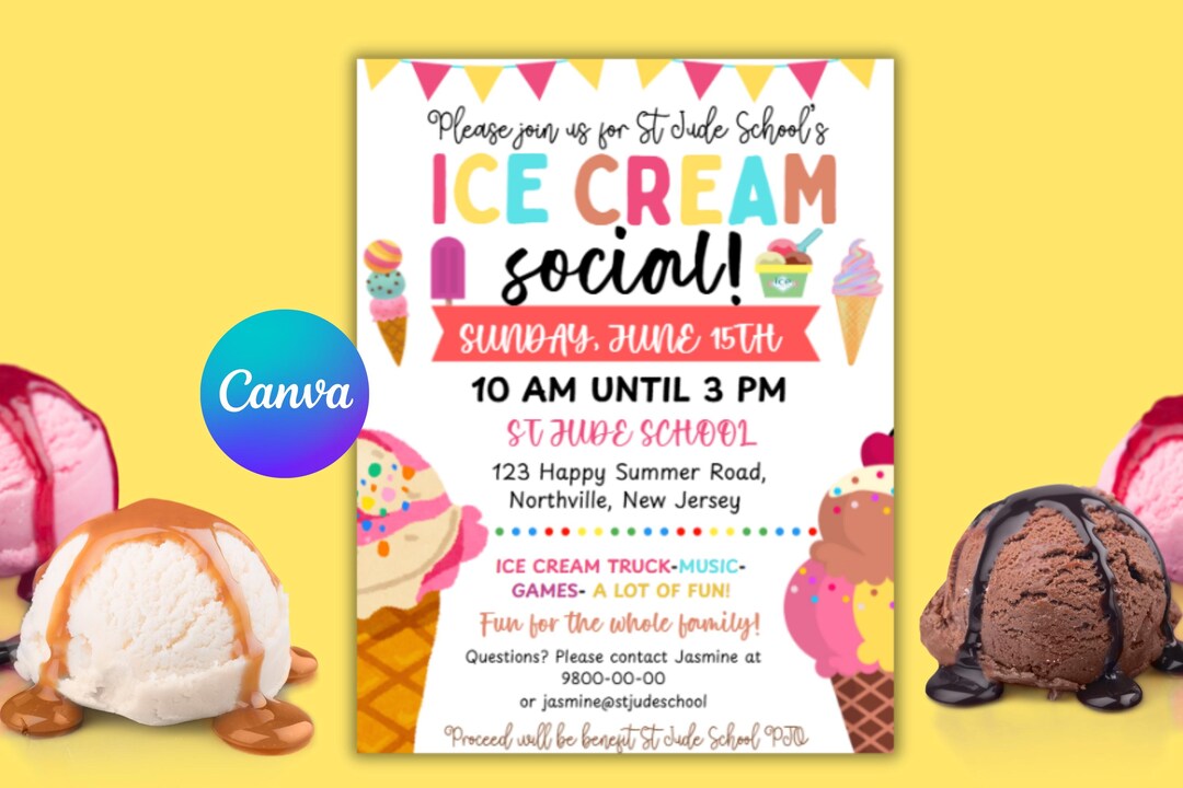 Editable Ice Cream Social Flyer Template,ice Cream Fundraiser Party ...