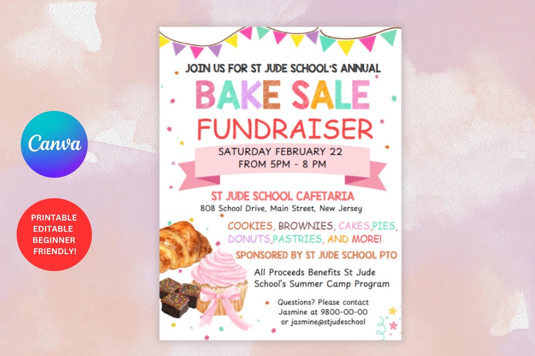 Editable Bake Flyer Template, School Fundraiser (digital Download - Etsy