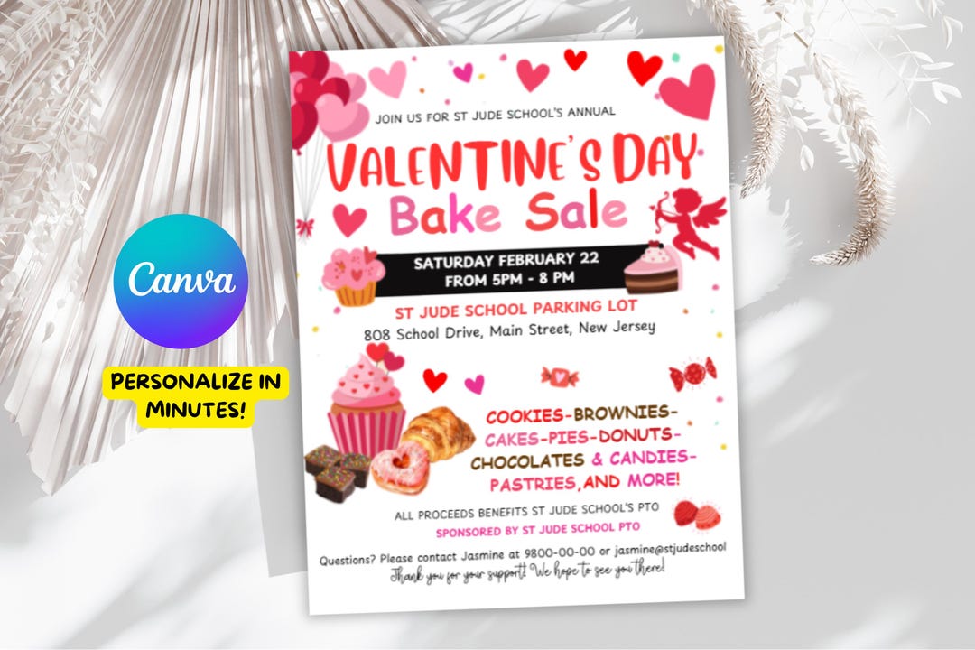 Editable Valentine Bake Sale Flyer Template PTO PTA Community - Digital ...