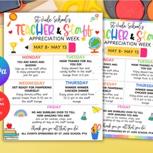 Teacher Appreciation Week Itinerary Flyer: Editable Canva Template ...
