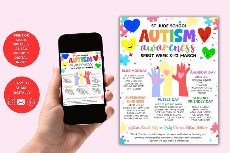 Autism Awareness Spirit Week Itinerary Schedule Template,week Schedule ...