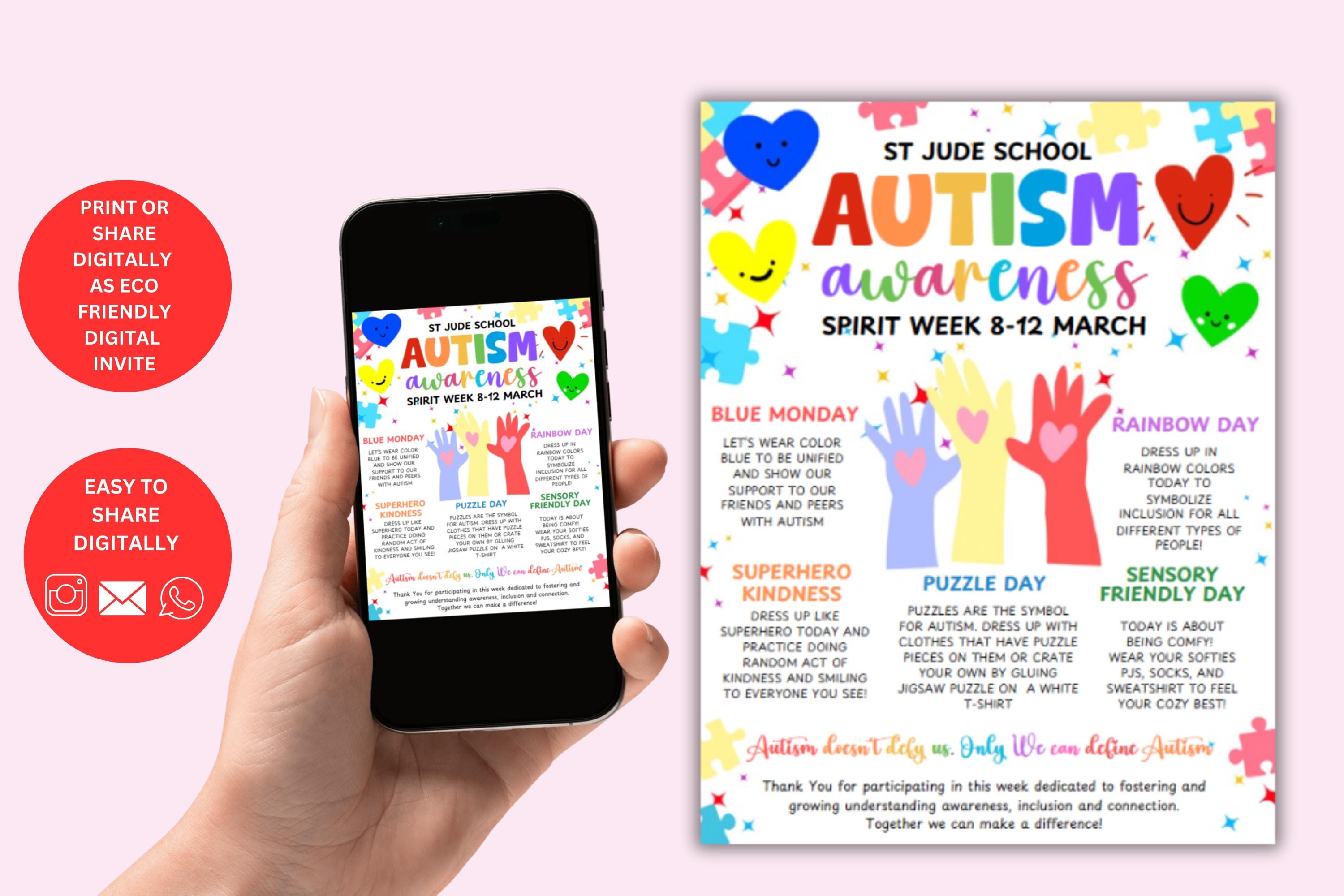 Autism Awareness Spirit Week Itinerary Schedule Template,week Schedule ...