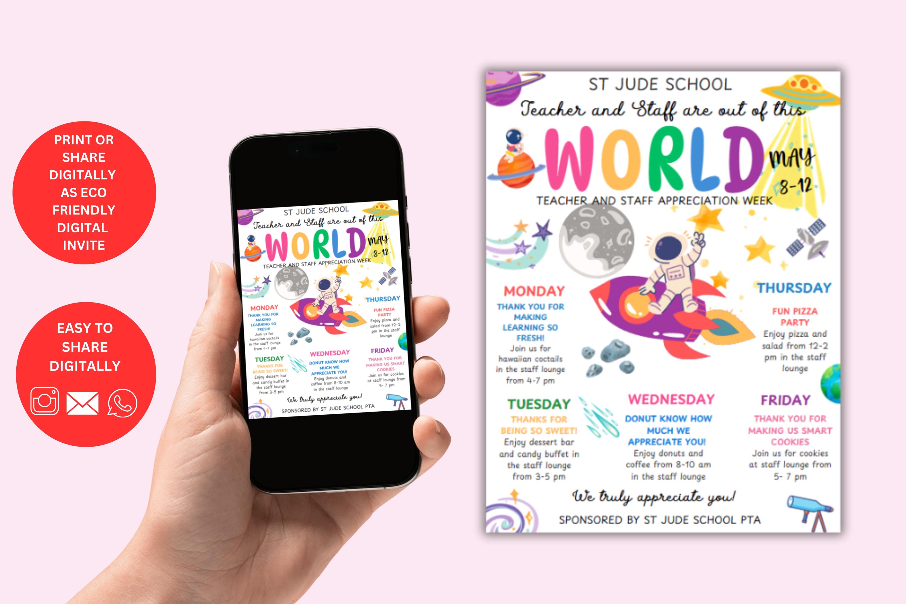 Outer Space Teacher Appreciation Flyer: Itinerary Poster Canva Template ...