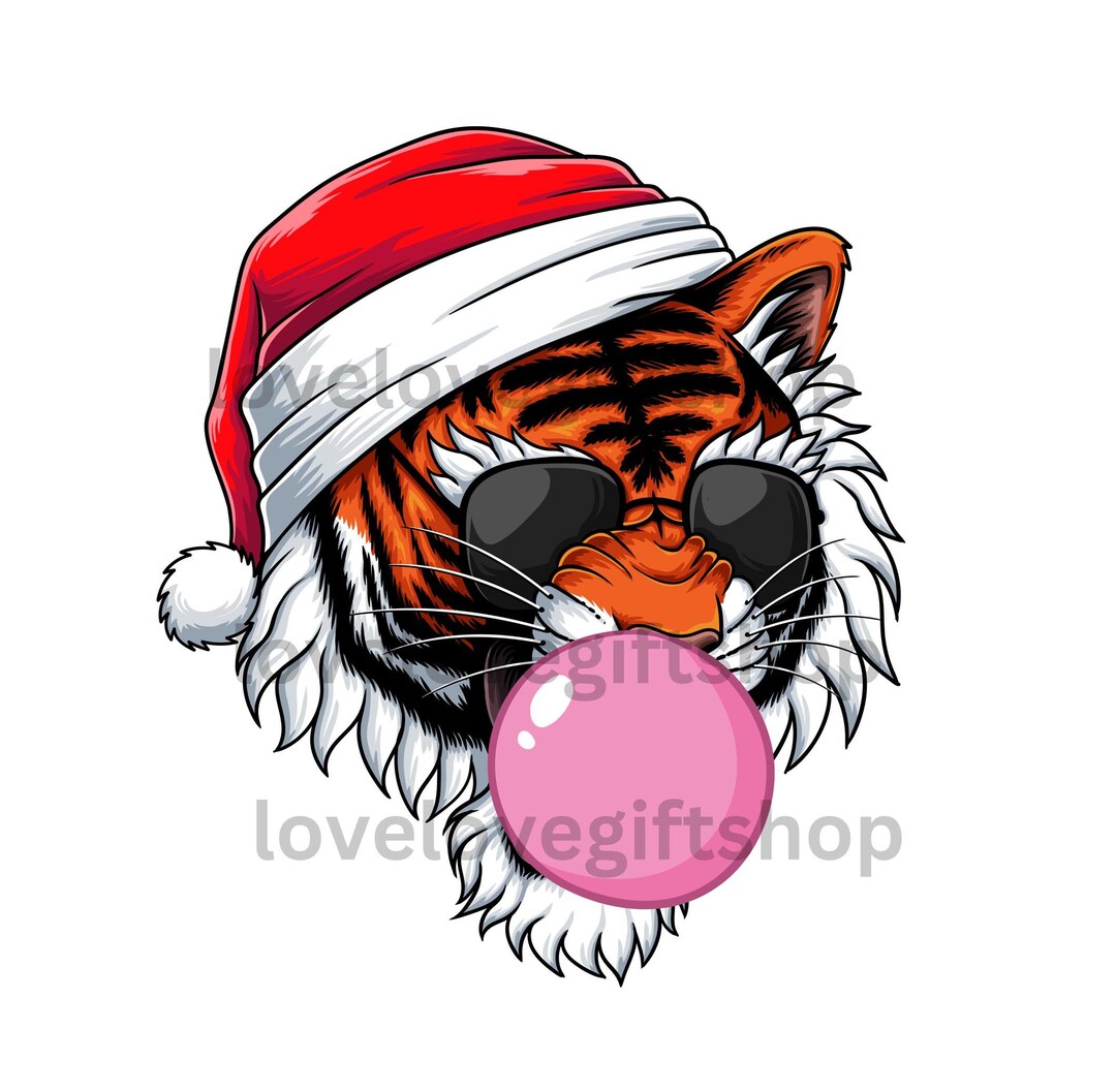 Santa Tiger Blowing Bubble PNG, Tiger Png, Christmas Sublimation T ...