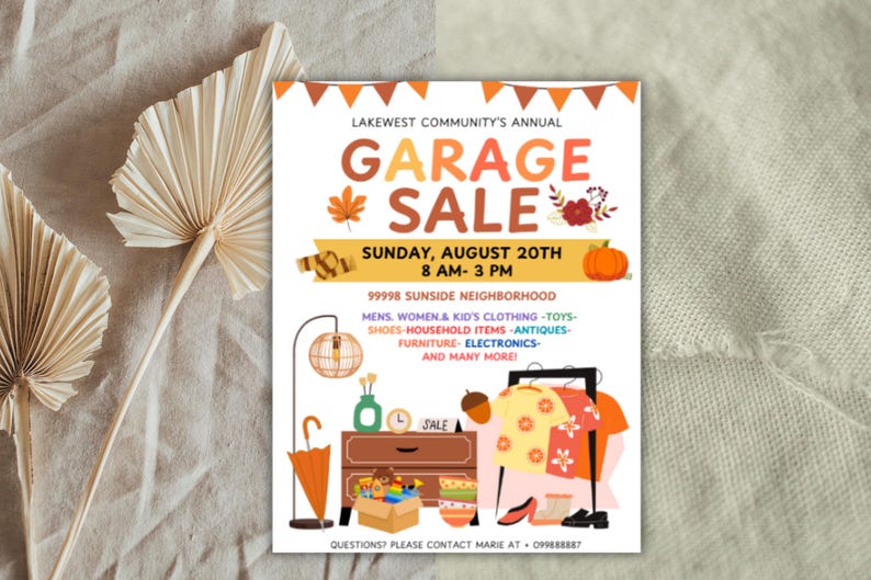 Editable Fall Autumn Neighbourhood Garage Sale Flyer PTA PTO Flyer ...