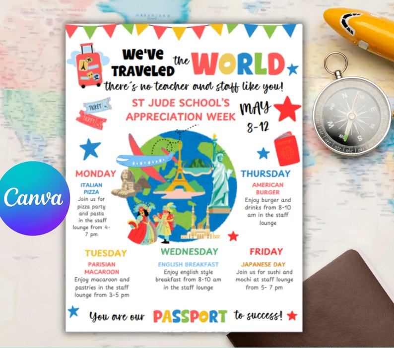 Travel the World Teacher Appreciation Itinerary (digital Printable ...