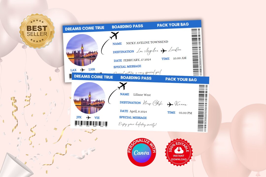 Editable Boarding Pass Template, Canva Boarding Pass, Customizable ...