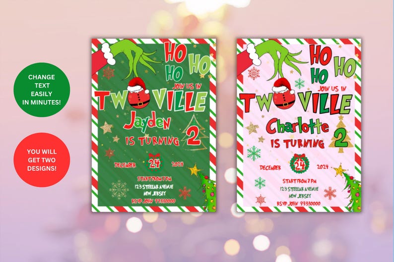 Twoville Christmas Birthday Invitation: for Boys and Girls,digital ...