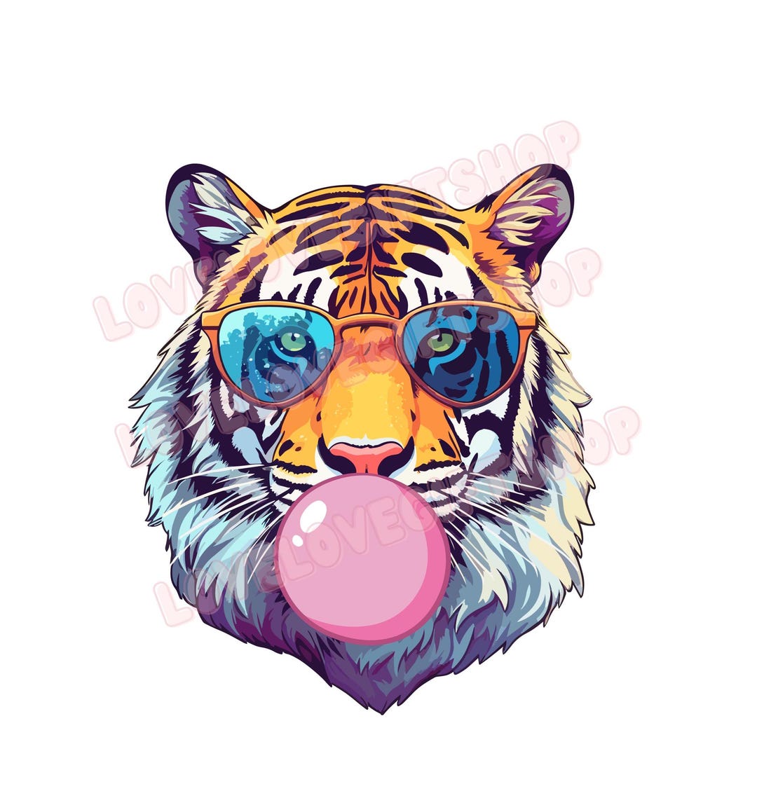 Tiger Head PNG, Tiger Blowing Bubble PNG SVG, Digital Instant Download ...