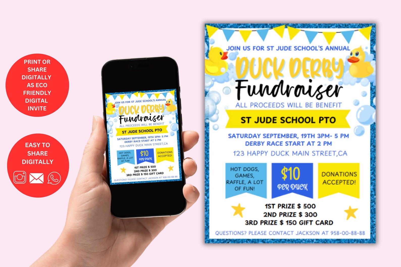 Editable Rubber Duck Derby Race Fundraiser Flyer Template, Pto Pta ...