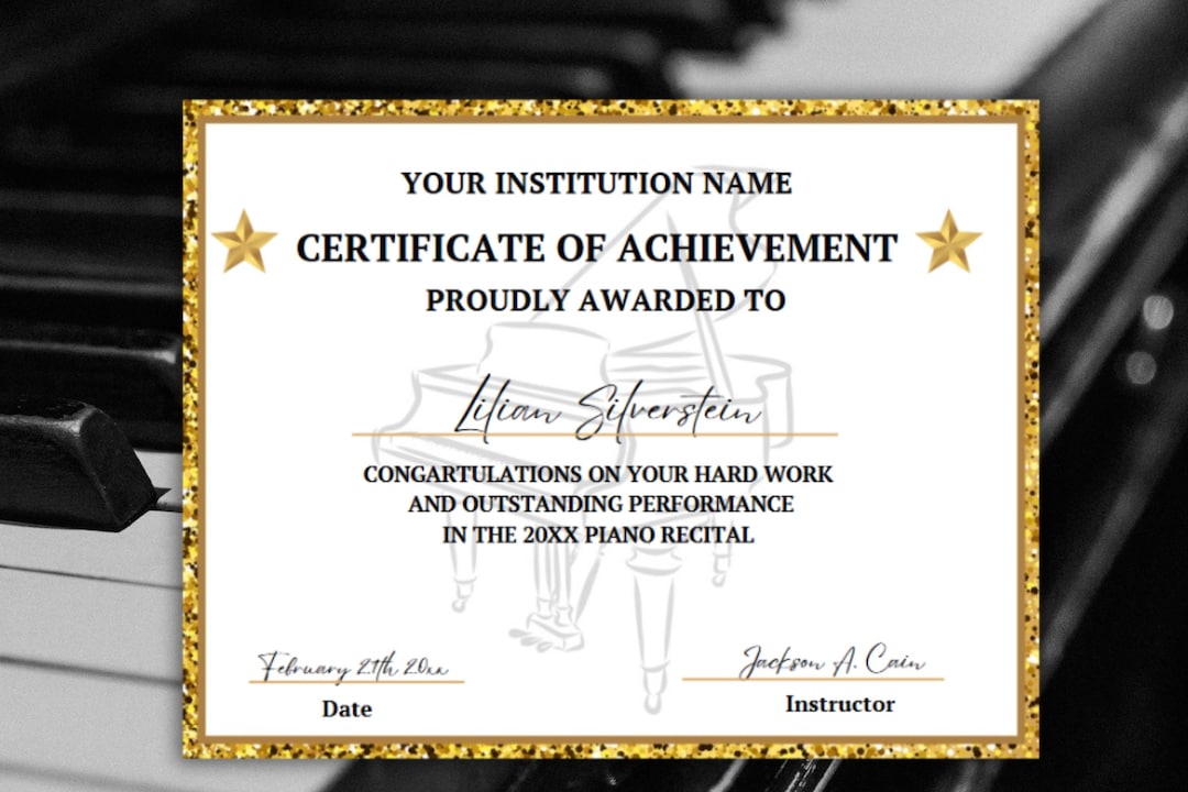 Editable Piano Recital Certificate Awards Canva Template - Etsy