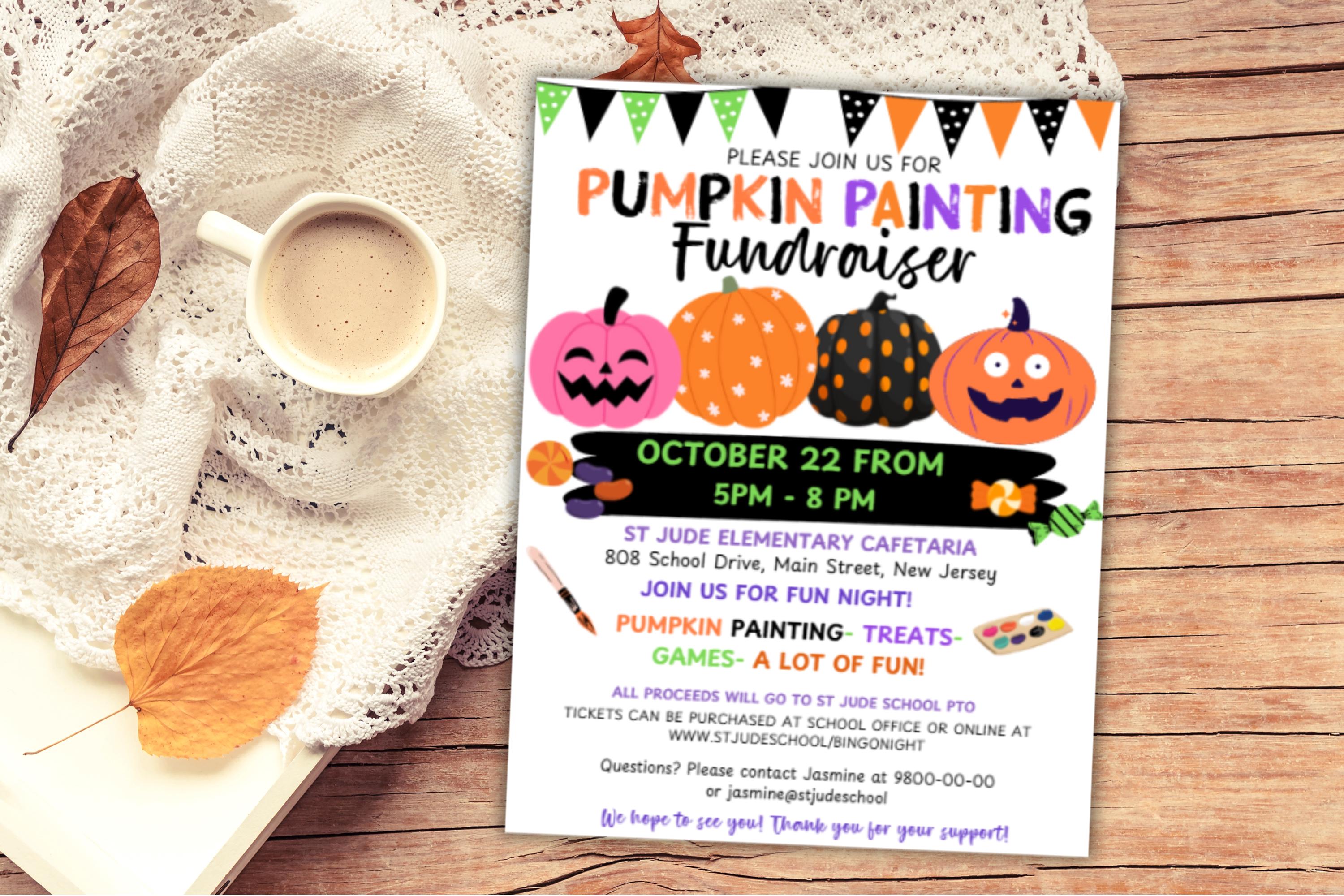 Editable Pumpkin Painting Flyer, Halloween Event Fundraiser Invitation ...