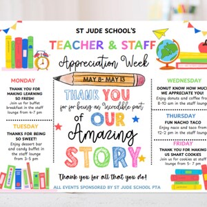 Editable Storybook Theme Teacher & Staff Appreciation Day Book Themed ...