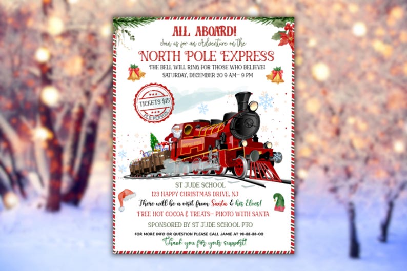 North Pole Polar Express Train Event Flyer Template,christmas Party ...