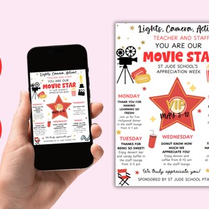Hollywood Movie Star Teacher Staff Appreciation Week Itinerary Flyer ...