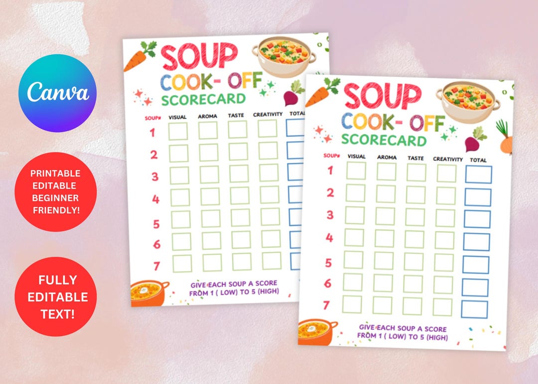Soup Cook off Score Card-judging Sheet Soup Competition Editable ...