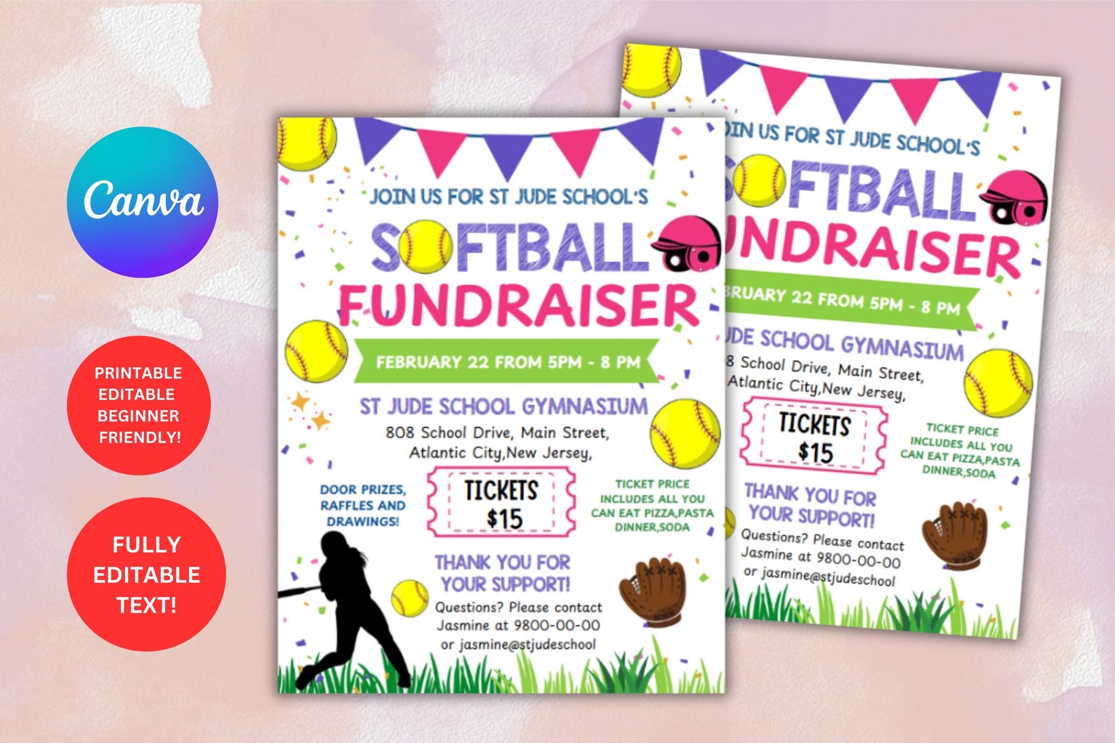 Softball Fundraiser Flyer Template: Editable School Event Canva ...