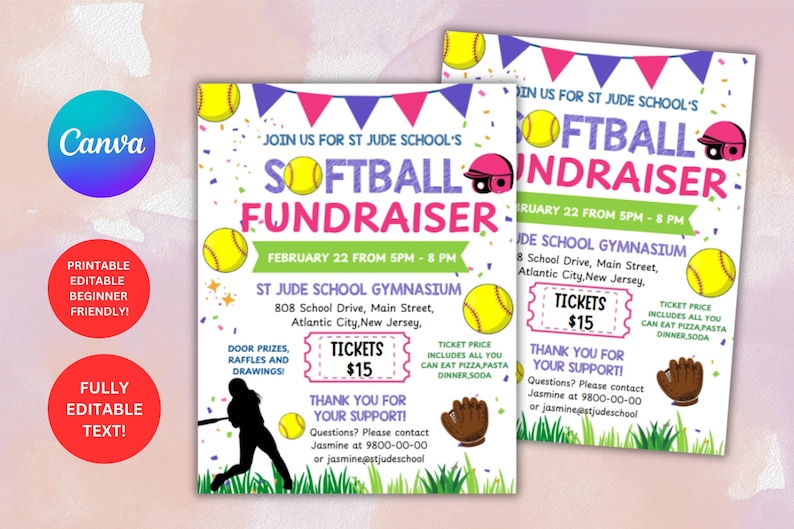 Softball Fundraiser Flyer Template: Editable School Event Canva ...