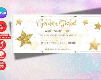 Editable Golden Ticket Gift Card Template, Gift Voucher Golden Ticket ...