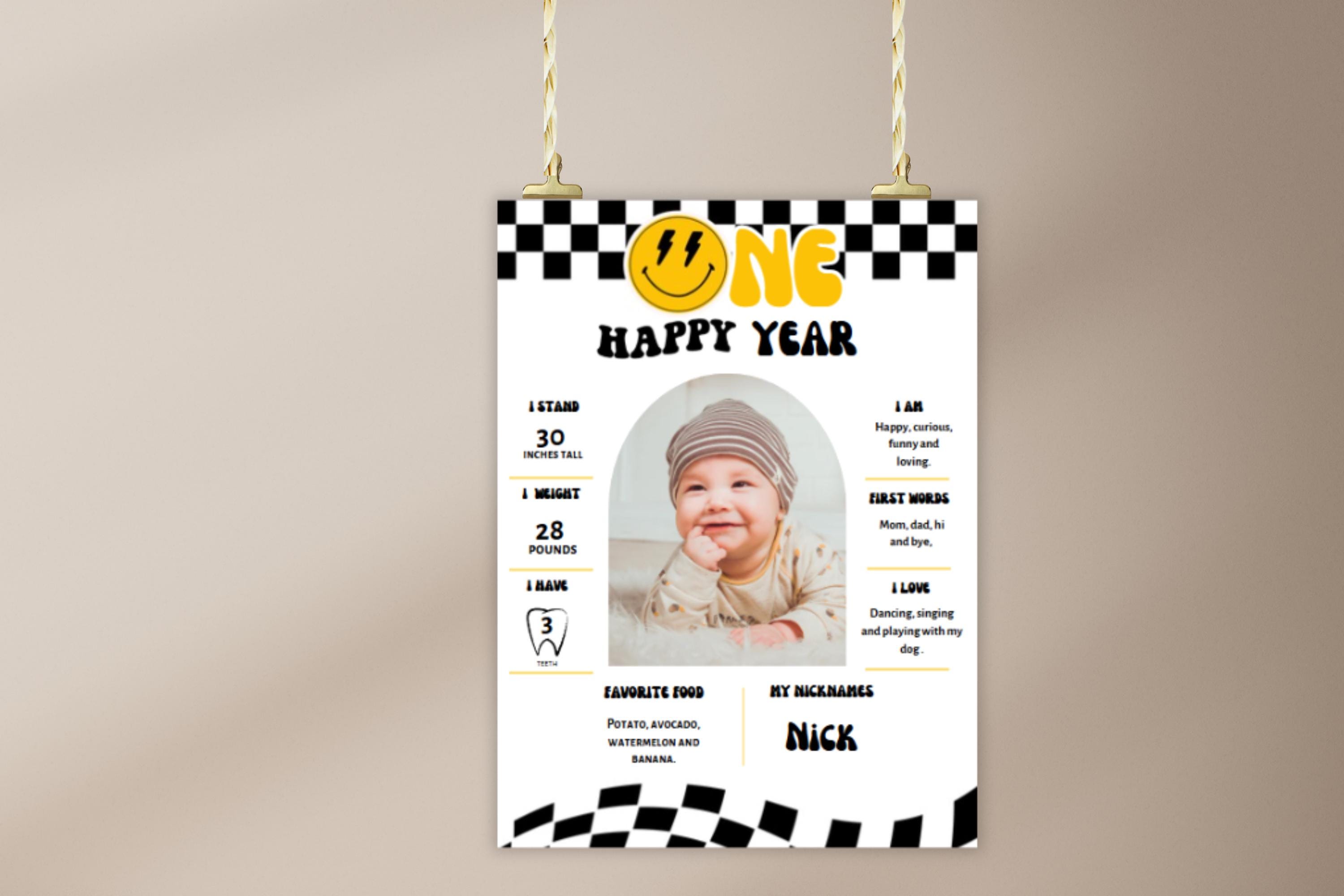 One Happy Year Milestone Poster: First Birthday Party Decor (digital ...