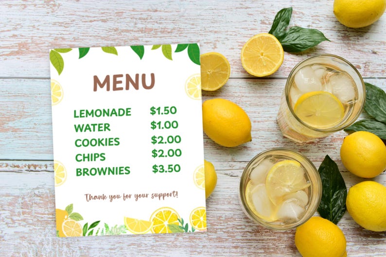 Custom Lemonade Stand Menu Sign | Editable Canva Template | Kids ...