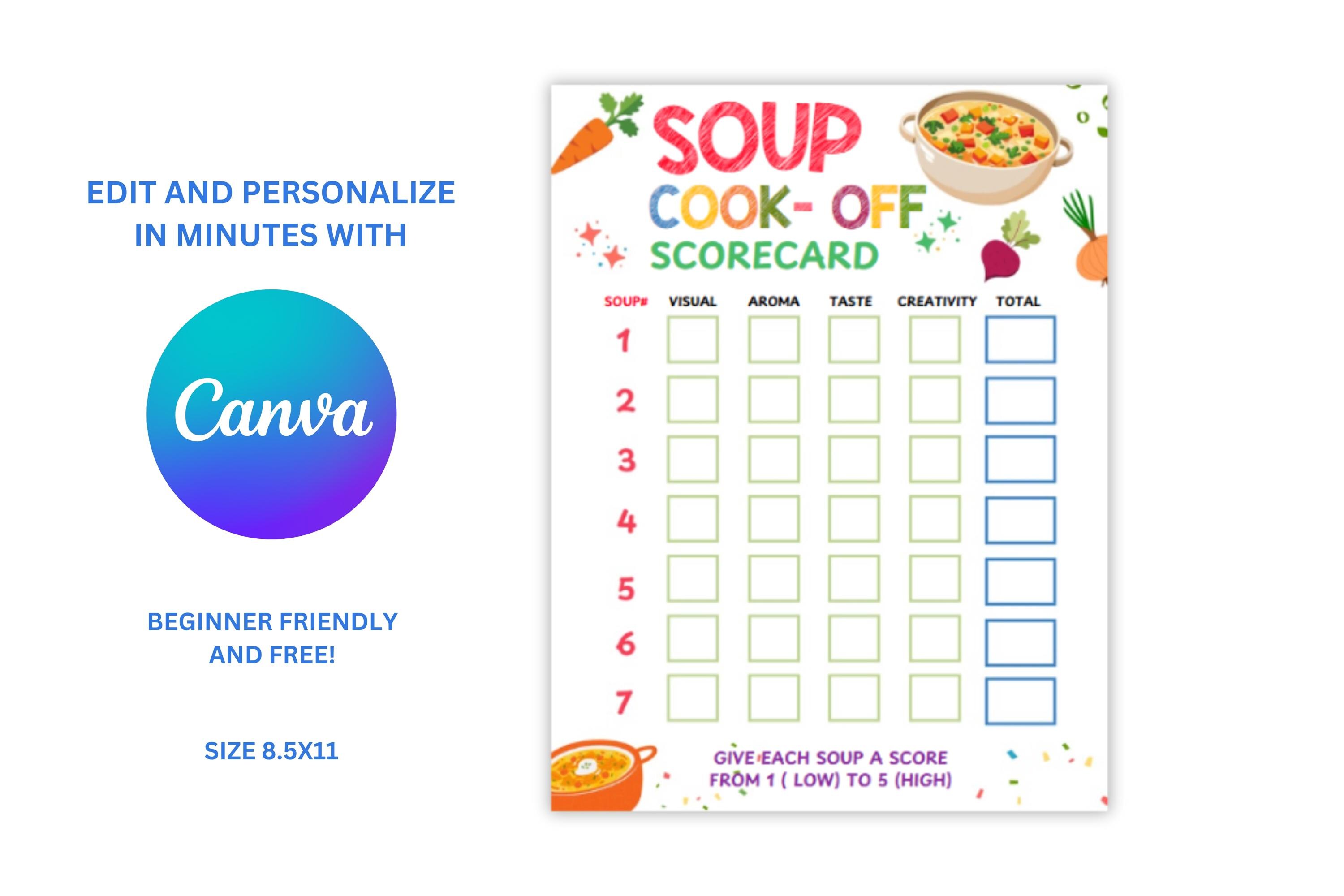 Soup Cook off Score Card-judging Sheet Soup Competition Editable ...