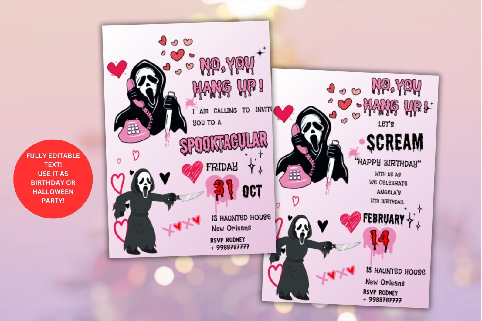 Ghostface Scream Birthday Invitation Party-any Age-valentines and ...