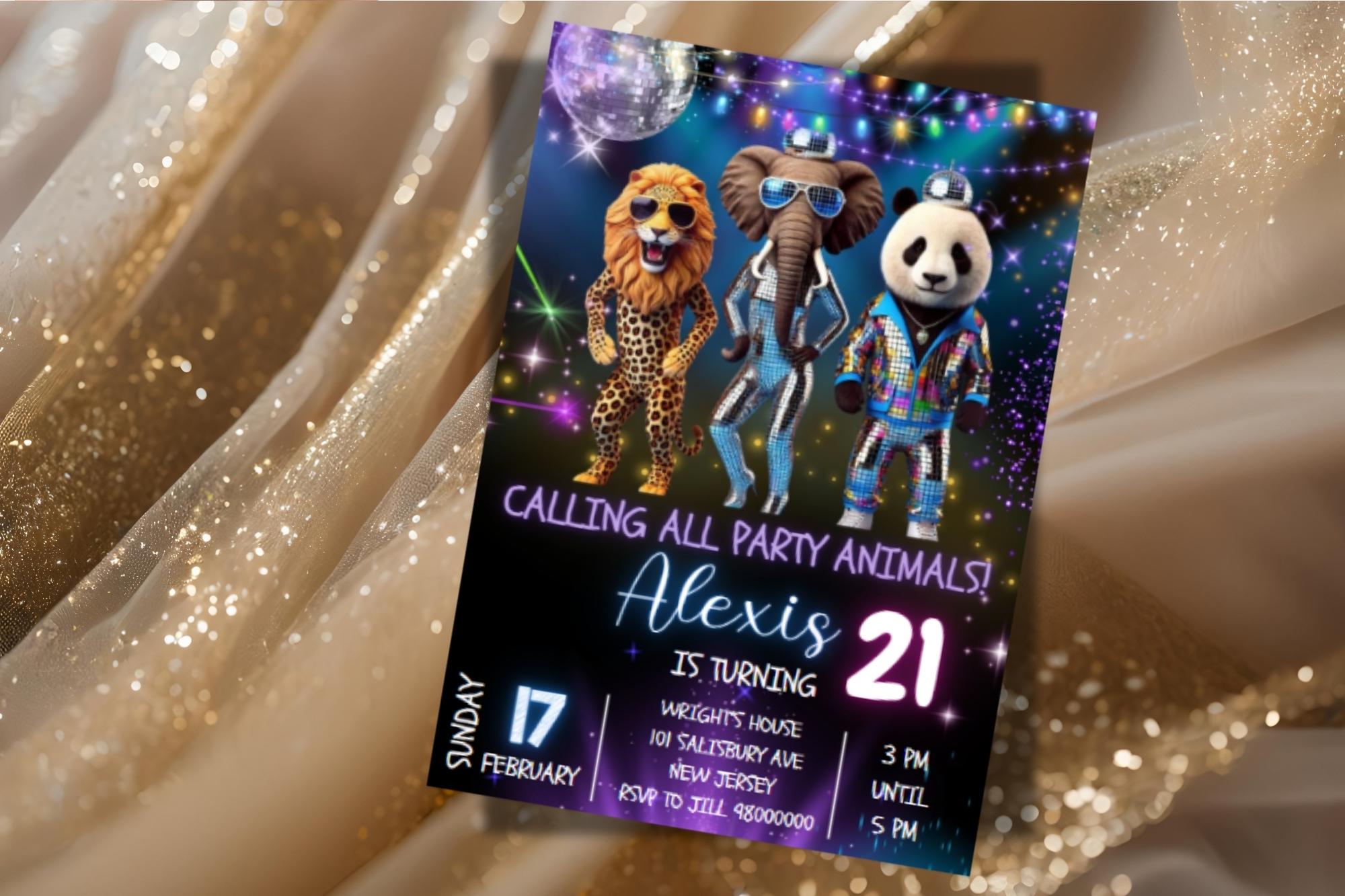 Party Animals Birthday Invitation Editable Template,glow in the Dark ...