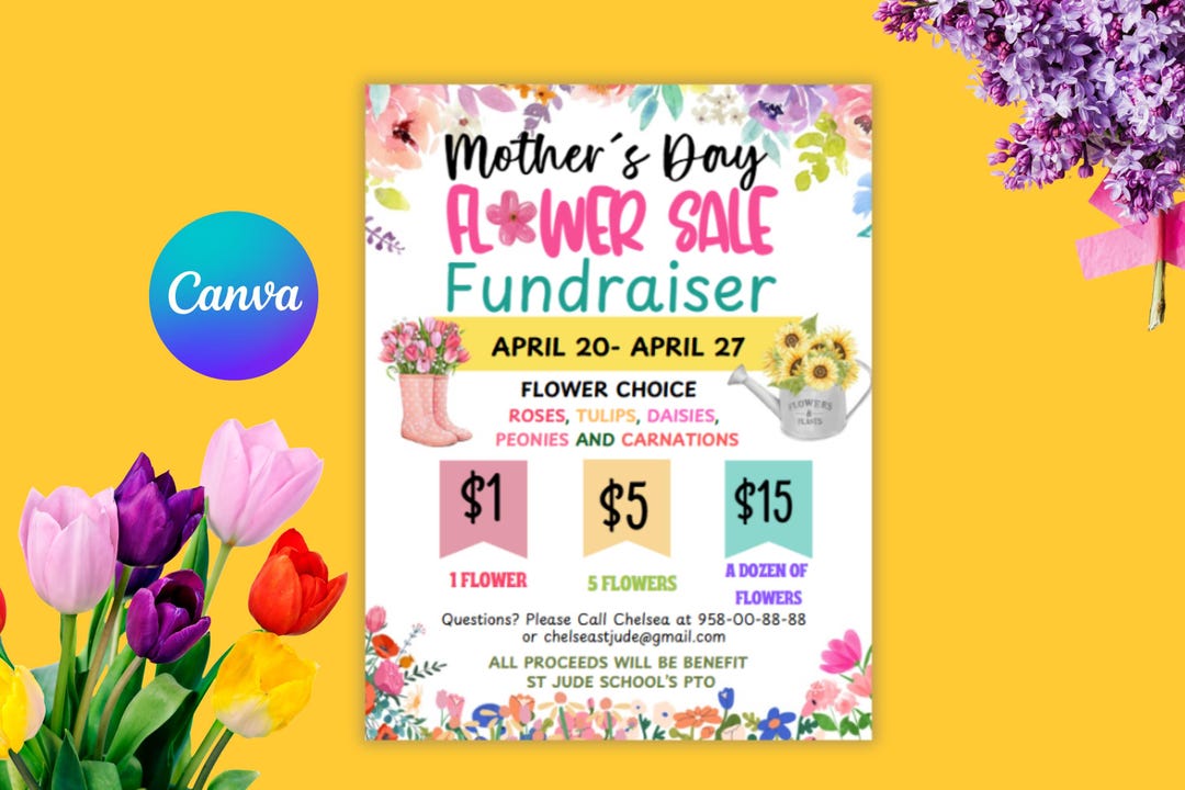 Editable Mother's Day Flower Sale Fundraiser Flyer Canva Template ...