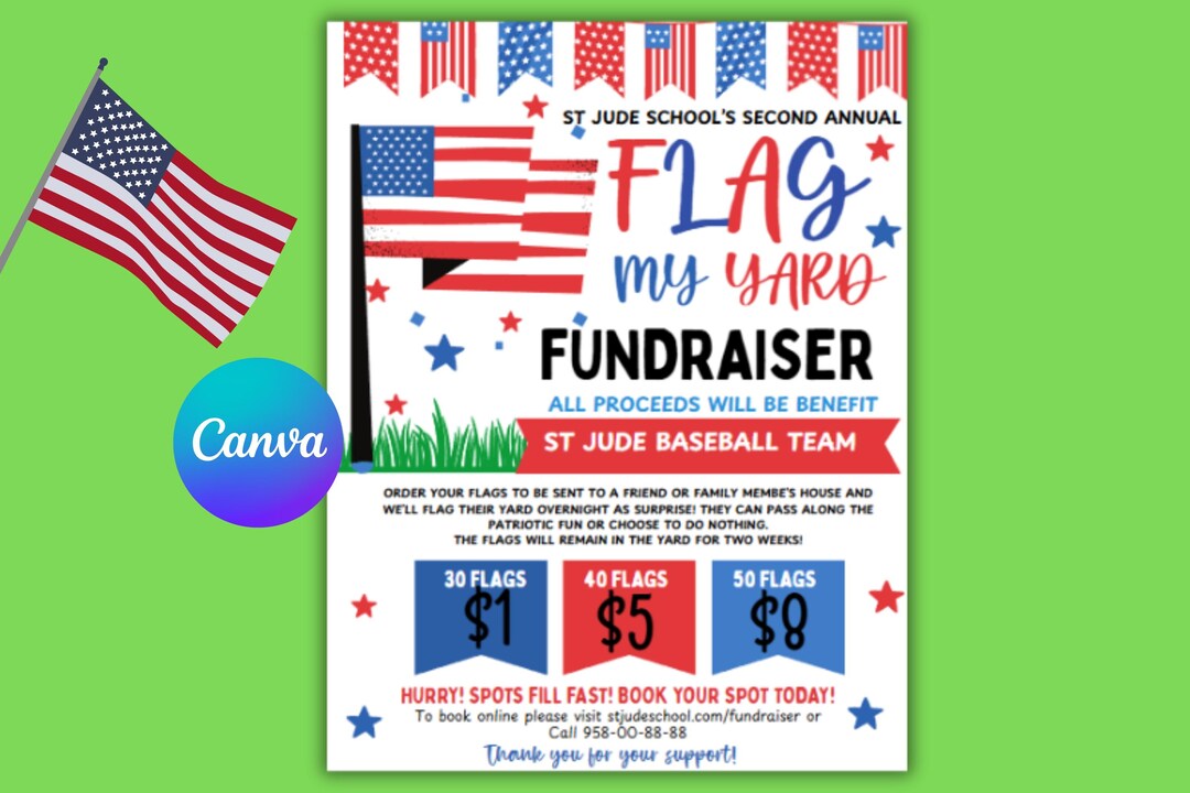 Editable Flag My Yard Fundraiser Flyer, Summer Fundraiser Idea ...