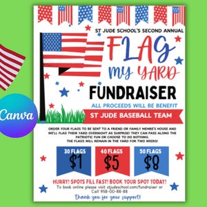 Flag My Yard Fundraiser Flyer: Patriotic School Event (canva Template ...