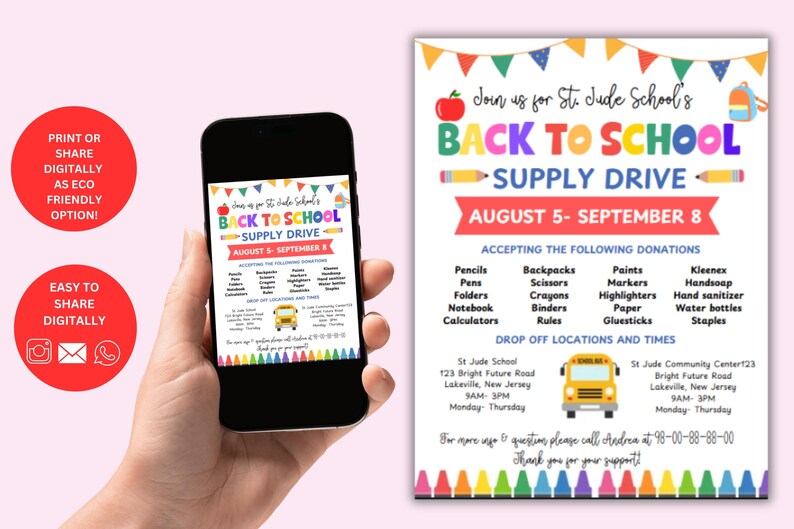 Back to School Supply Drive Flyer Template: Printable Fundraiser (canva ...