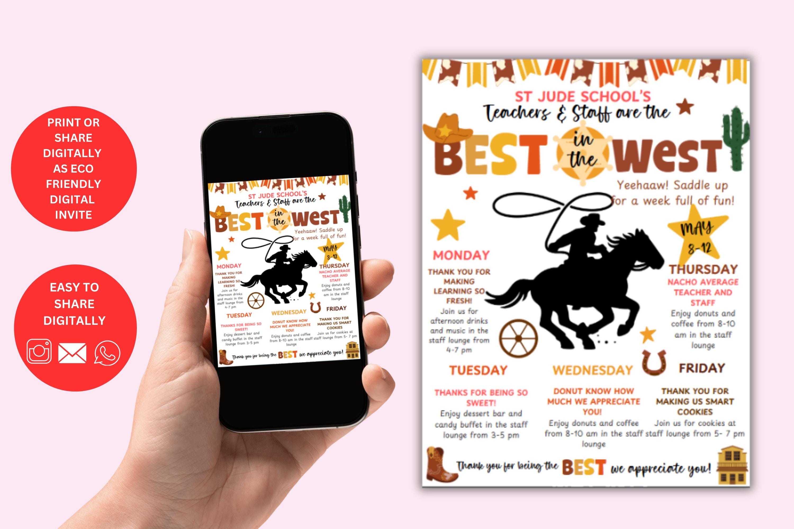 Editable Western Teacher Appreciation Week Itinerary: Wild West ...