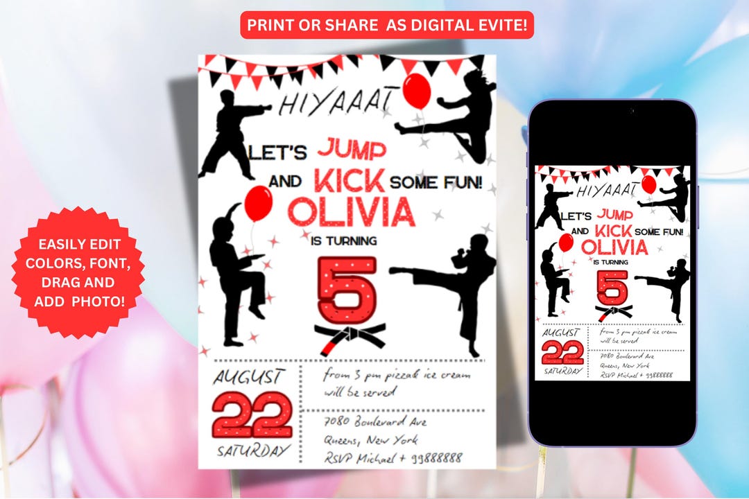 Karate Birthday Invitation, Taekwondo Birthday Invite, Martial Arts ...